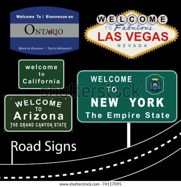 Vector Road Signs Welcome Stock Vector (Royalty Free) 74117095 ...