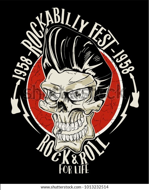 Vector Rockabilly Skull Illustration: stockvector (rechtenvrij ...