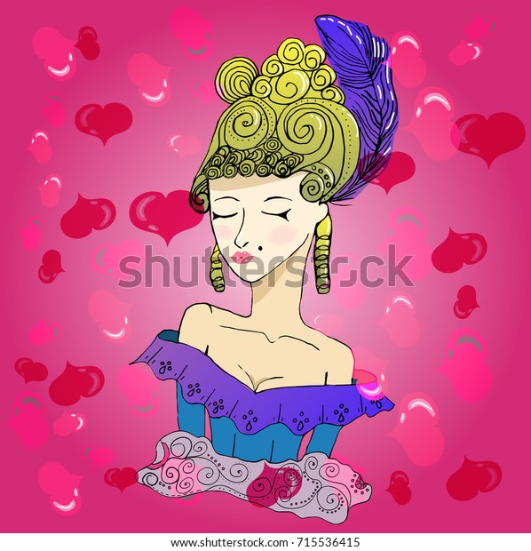 Vector Rococo Doodle Girl Wearing Big Stock Vector (Royalty Free ...