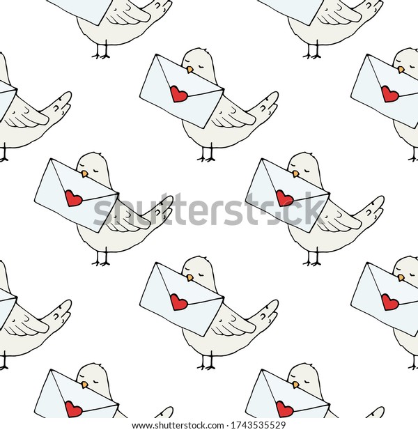 Vector Romantic Seamless Pattern Handdrawn Cartoon Stock Vector