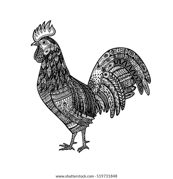 Vector Rooster Ethnic Floral Doodle Pattern 库存矢量图（免版税）519731848 ...