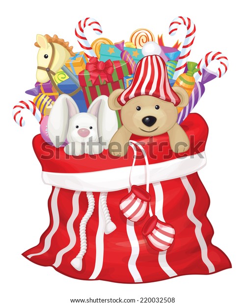 Vector Santa Claus Bag Toys Gifts Stock Vector (Royalty Free) 220032508 ...