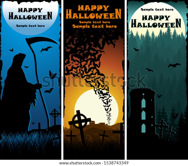 Vector Scary Halloween Banners Grim Reaper Stock Vector (Royalty Free ...