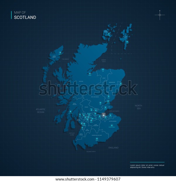 Vector Scotland Map Illustration Blue Neon Stock Vector (Royalty Free ...