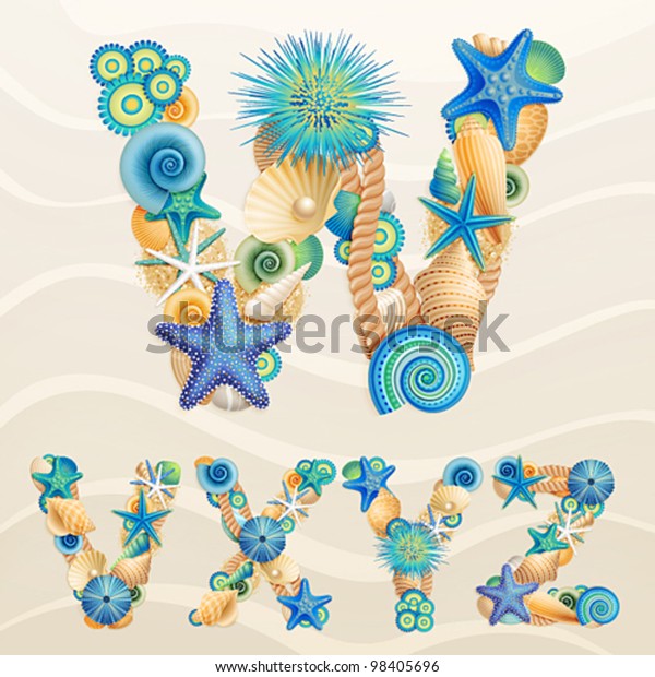 Vector Sea Life Font On Sand Stock Vector (Royalty Free) 98405696 ...