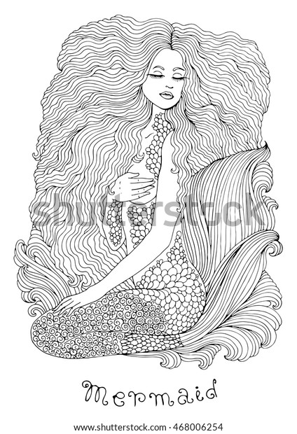 Vector Sea Mermaid Long Curly Hair เวกเตอร์สต็อก (ปลอดค่าลิขสิทธิ์ ...