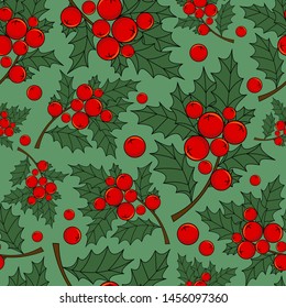 Vector Seamless Background Holly Leaves Berries Stock Vector (Royalty ...