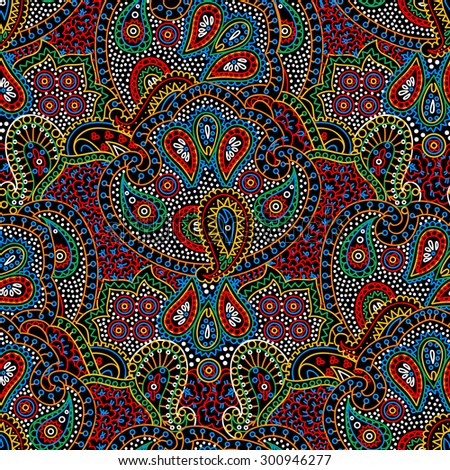 Vector Seamless Bright Color Boho Paisley Stock Vector (Royalty Free ...