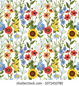 Vector Seamless Floral Pattern Wildflowers Stock Vector (Royalty Free ...
