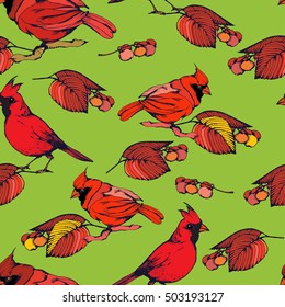 Vector Seamless Pattern Beautiful Cardinals Vector Stock Vector ...