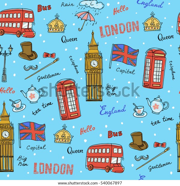 Vector Seamless Pattern England Symbolslandmarkstravel Iconsbackground ...
