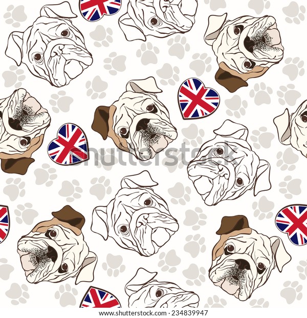 Vector Seamless Pattern English Bulldog Traces Stock Vector (Royalty ...