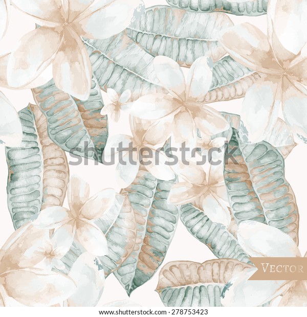 Vector Seamless Pattern Frangipani Leaves Flowers Stock Vector (Royalty ...