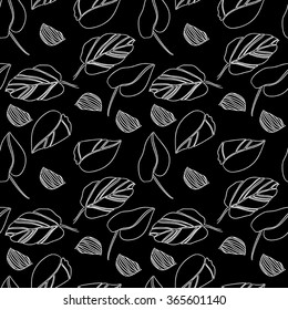 Vector Seamless Pattern Leaves Black Background Stock Vector (Royalty ...