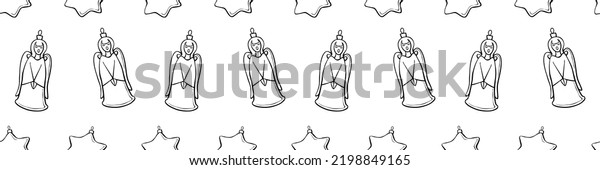 Vector Seamless Pattern Outline Singing Angels Stock Vector (Royalty ...