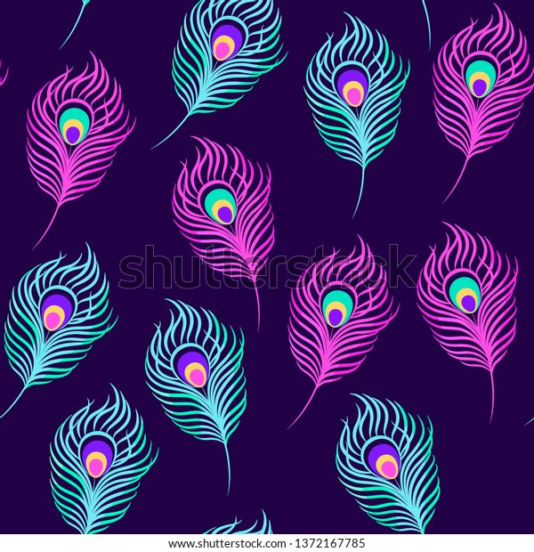 Vector Seamless Pattern Peacock Feather On Stock Vector Royalty Free 1372167785