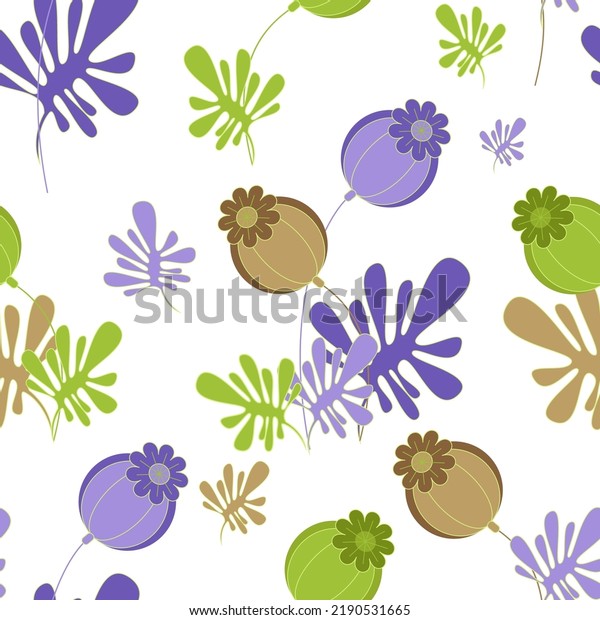 Vector Seamless Pattern Poppy Box Leaves Stock Vector (Royalty Free ...