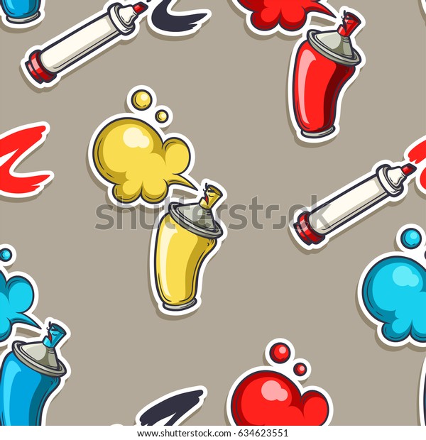 Vector Seamless Pattern Stickers Cartoon 80s90s Stock Vector (Royalty ...