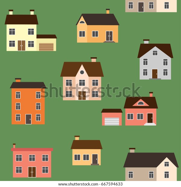 Vector Seamless Pattern Suburban Houses Stock Vector (Royalty Free ...