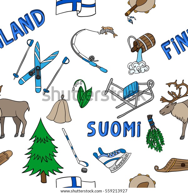 Vector Seamless Pattern Symbols Finland Handdrawn 스톡 벡터(로열티 프리) 559213927