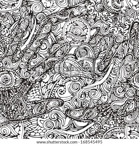 Vector Seamless Psychedelic Doodle Pattern Black Stock Vector (Royalty ...