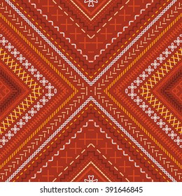 Vector Seamless Red Tribal Embroidery Pattern Stock Vector (Royalty ...