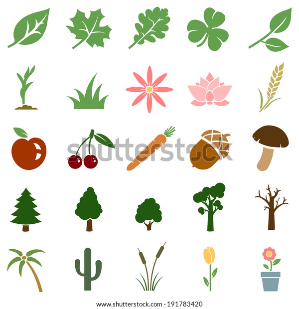 Vector Set 25 Color Plants Icons 스톡 벡터(로열티 프리) 191783420 | Shutterstock