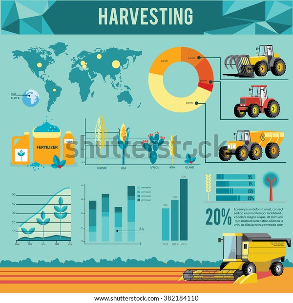 Vector Set Agricultural Vehicles Farm Machines 스톡 벡터(로열티 프리) 382184110