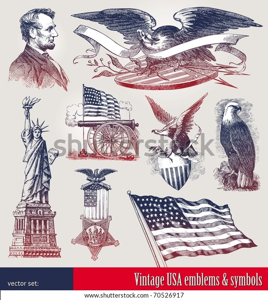 Vector Set American Patriotic Emblems Symbols Stock Vector (Royalty ...
