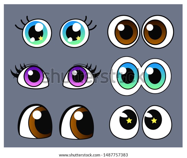 Vector Set Beautiful Cartoon Eyes: เวกเตอร์สต็อก (ปลอดค่าลิขสิทธิ์ ...