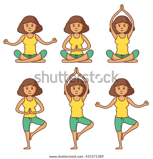 Vector Set Beautiful Cartoon Woman Exercising Stock Vector (Royalty ...