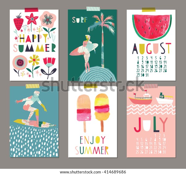 Vector Set Beautiful Summer Posters Stock Vector (Royalty Free ...
