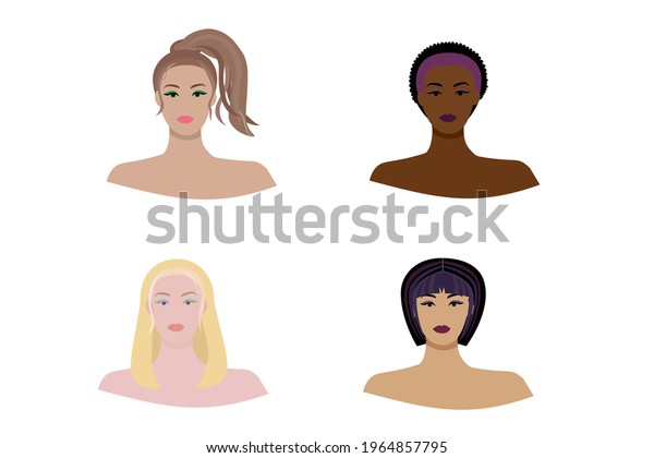 Vector Set Beautiful Women Icon Portraits Stock Vector (Royalty Free ...