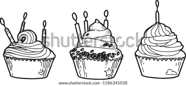 Vector Set Birthday Mini Cakes Hand Stock Vector (Royalty Free ...