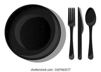 Vector Set Black Crockery Cutlery Isolated Stock Vector (Royalty Free ...