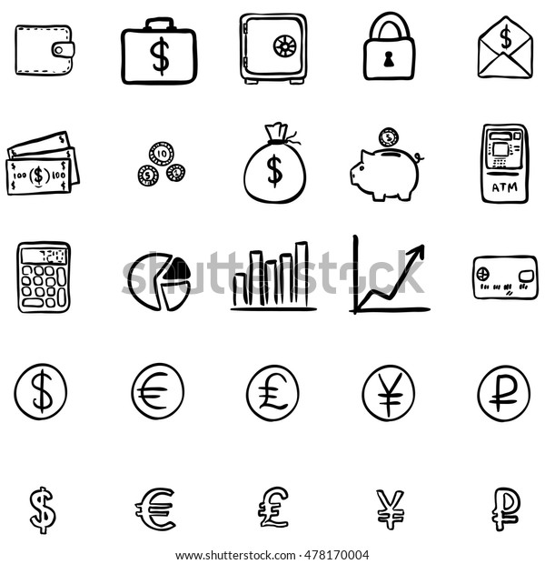 Vector Set Black Doodle Finance Icons Stock Vector (Royalty Free) 478170004