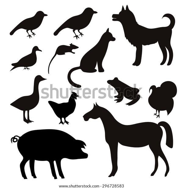 Vector Set Black Farm Animals Birds: เวกเตอร์สต็อก (ปลอดค่าลิขสิทธิ์ ...