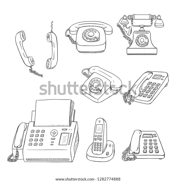 Vector Set Black Sketch Telephones Handsets Stock Vector (Royalty Free ...