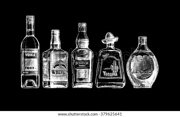 Vector Set Bottles Alcohol Ink Hand Stock Vector (Royalty Free) 379625641