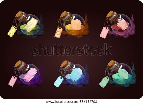 Vector Set Bottles Potionsgame Icon Magic: vetor stock (livre de ...