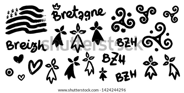 Vector Set Breton Handdrawn Symbols Grunge Stock Vector (Royalty Free ...