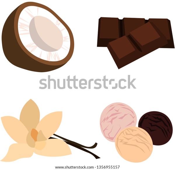 Vector Set Brown Beige Fruits Desserts Stock Vector (Royalty Free ...