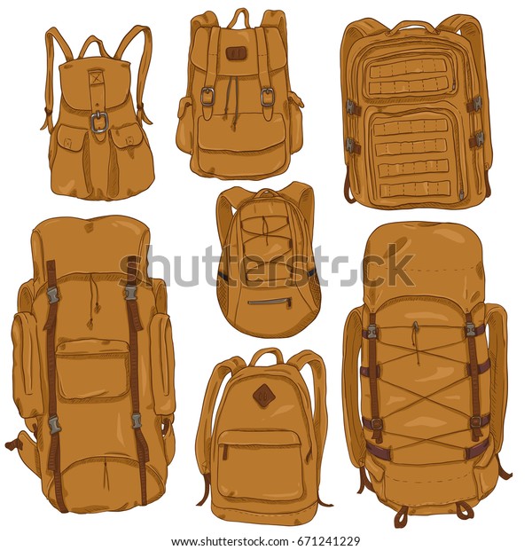 Vector Set Brown Cartoon Backpacks Casual Stock Vector (Royalty Free ...