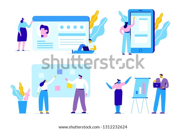 Vector set of business people working together. Flat design ...