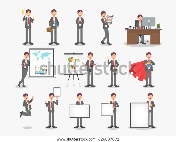 Vector Set Businessman Character Poses Gestures: เวกเตอร์สต็อก (ปลอดค่า ...