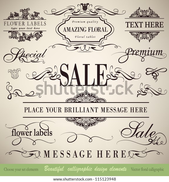 Vector Set Calligraphic Floral Design Elements: vector de stock (libre ...