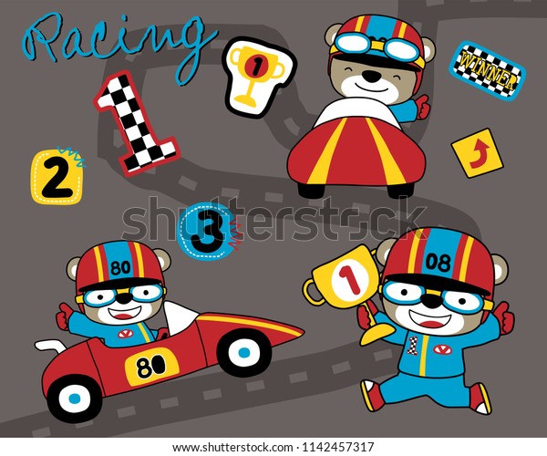 Vector Set Car Racing Cartoon Funny เวกเตอร์สต็อก (ปลอดค่าลิขสิทธิ์ ...