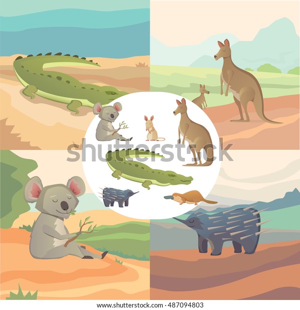 Vector Set Cartoon Australian Animals Isolated Stock Vector (Royalty ...