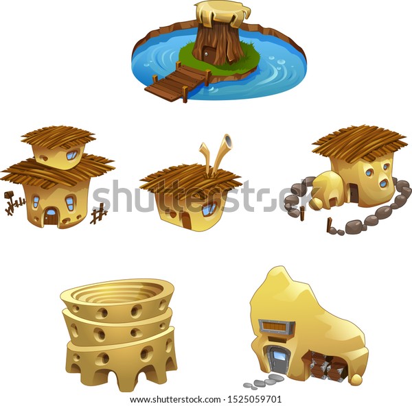 Vector Set Cartoon Buildings Stock Vector (Royalty Free) 1525059701 ...