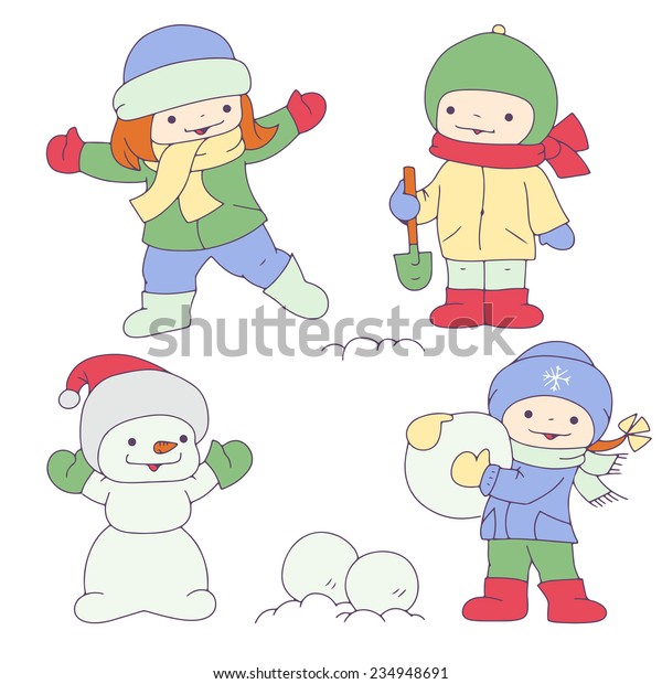 Vector Set Cartoon Children Winter Stock Vector (Royalty Free ...